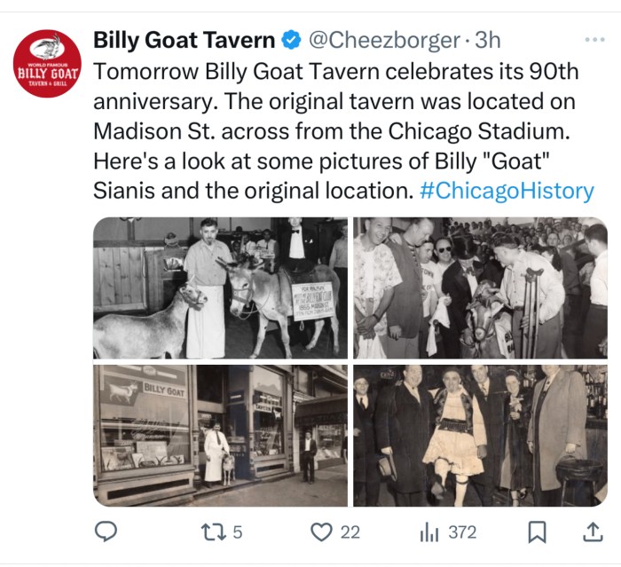 Billy Goats Tavern Turns 90! A Chicago Institution’s “Cheezborger ...